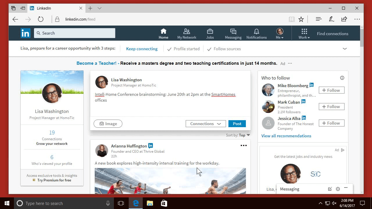 LinkedIn - Postarea actualizărilor și a mesajelor - Docentix