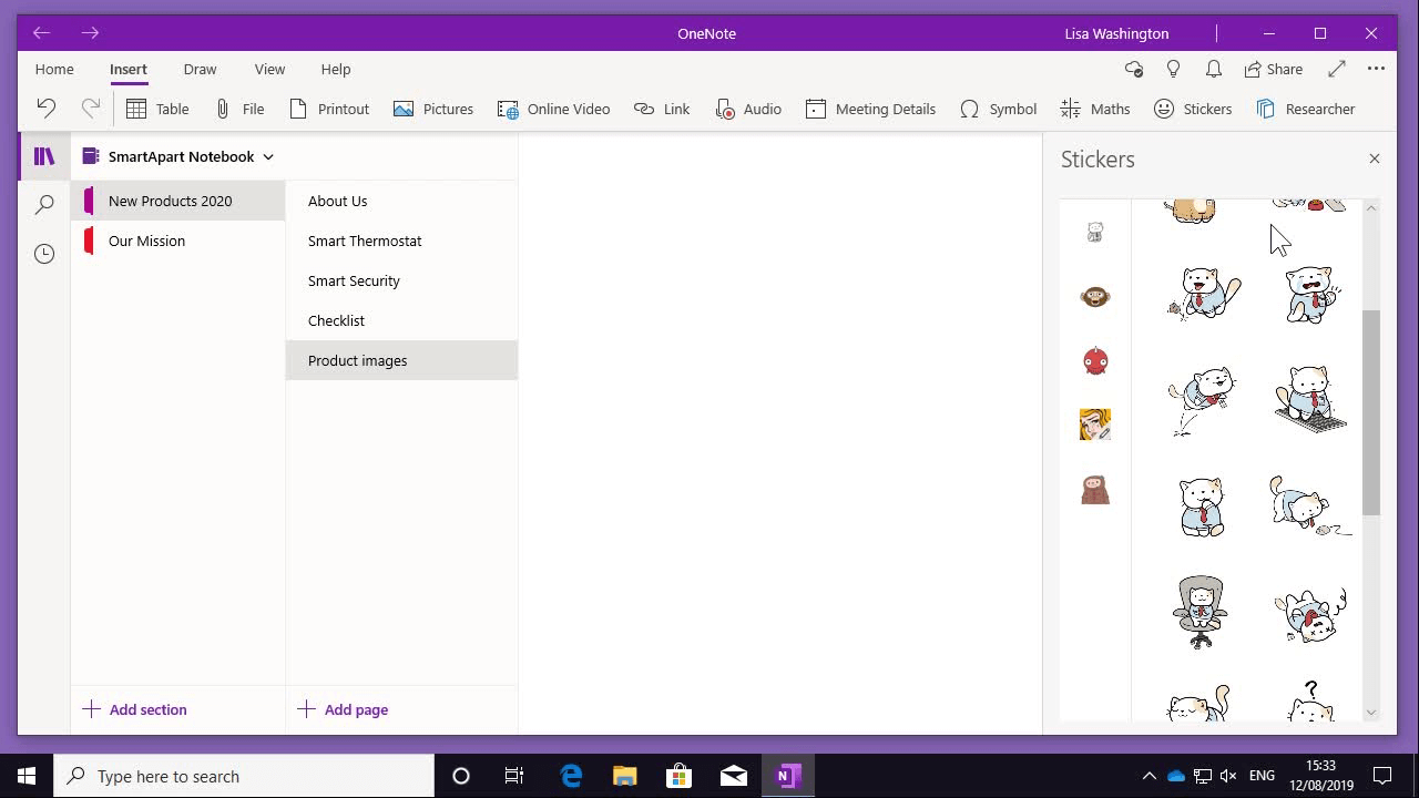 OneNote Windows 10 - Ilustrarea notelor - Docentix