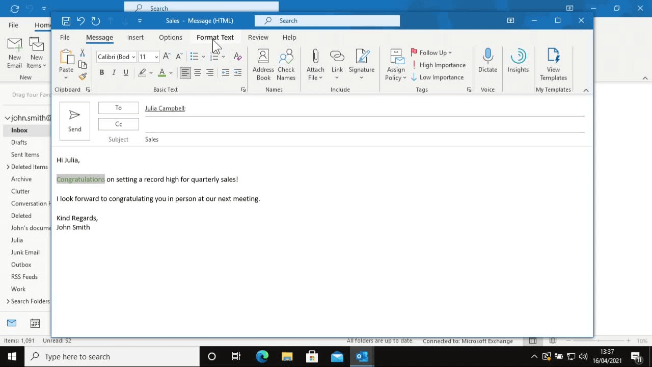 Outlook 365 - Formatarea textului din email - Docentix